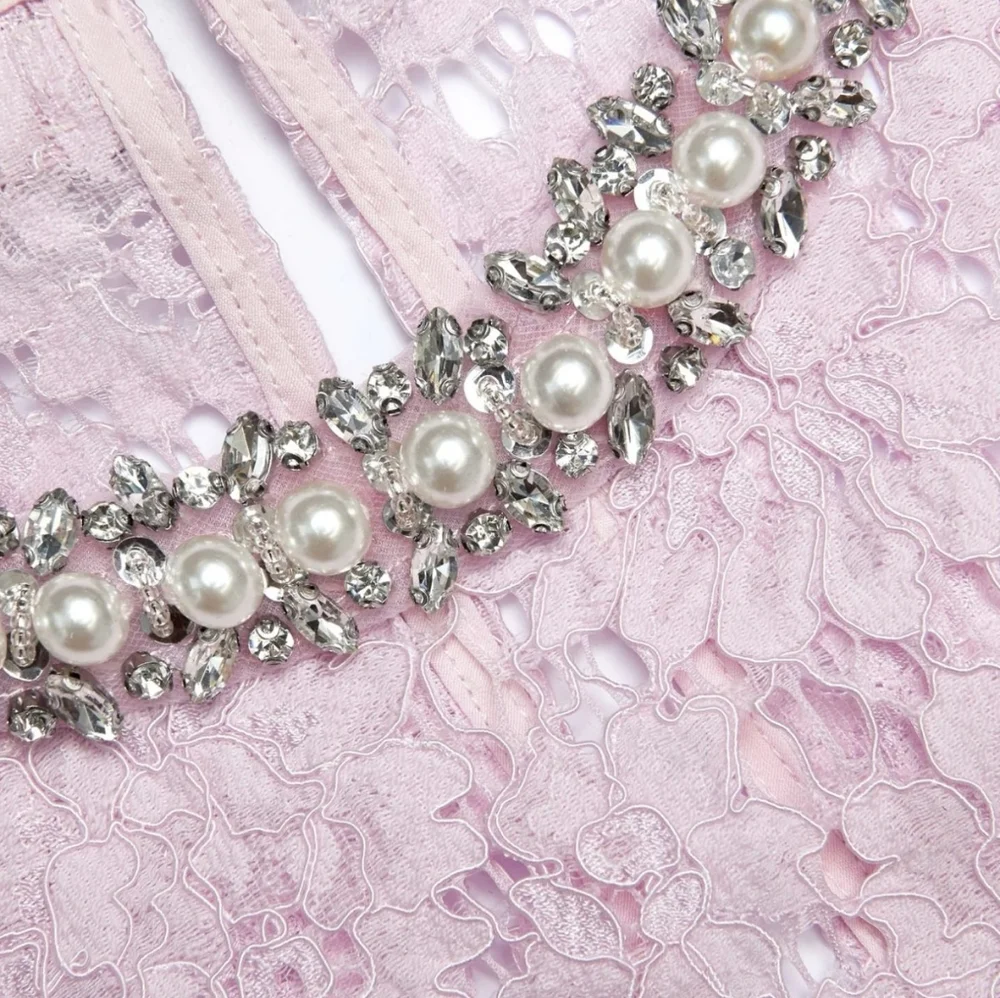 Self-Portrait | Dresses | Selfportrait Pink Fine Lace Pearl Midi Dress ...